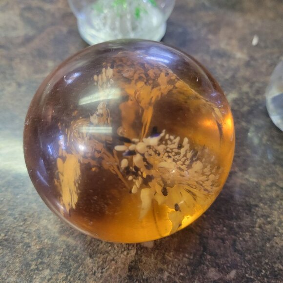 Accents | Vintage Amber Glass Floral Paperweight | Poshmark